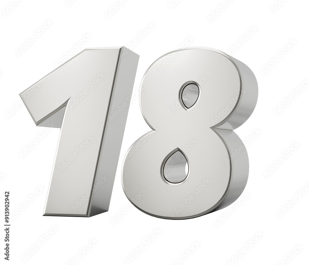 Silver 3d numbers 18 eighteen. Isolated white background 3d ...