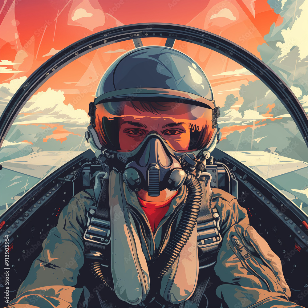 Dynamic Fighter Pilot in Cockpit: Flat Cartoon Design for Banners ...