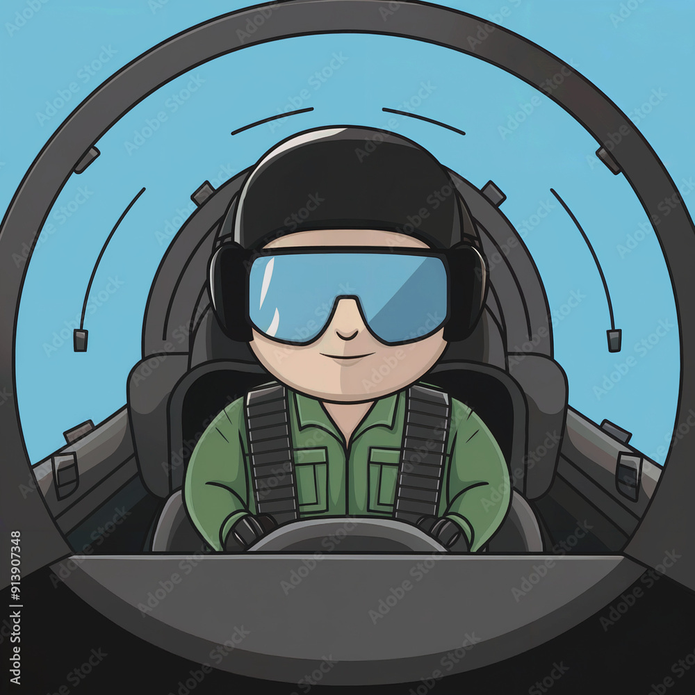 Fighter Pilot in Cockpit: Cartoon Flat Design for Video Game Production ...