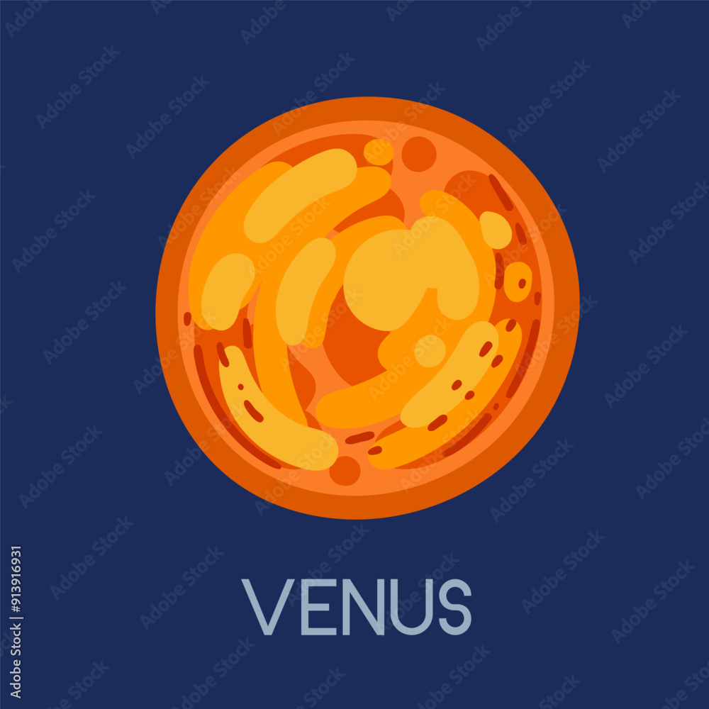 Bright Venus planet with title. Solar system planet with vivid surface ...