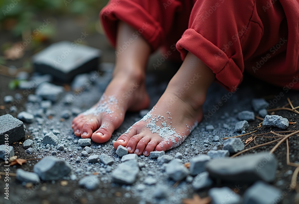 ภาพประกอบสต็อก Heartbreaking Scene: A Little Girl's Injured Feet on ...