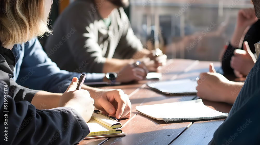 Person leading focus group discussion with diverse group of ...