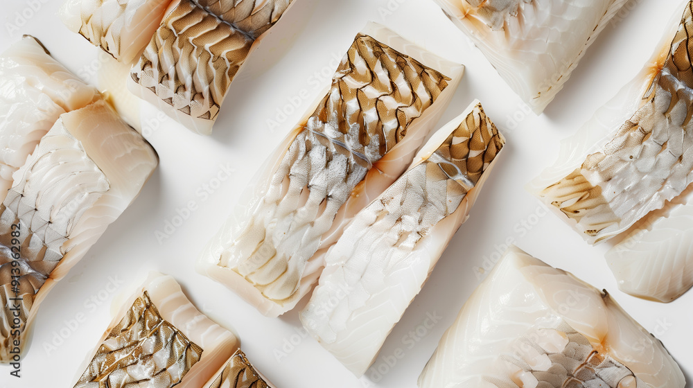 Top-Down Image of Cod Fish Slices, Clean White Background, Ideal for ...