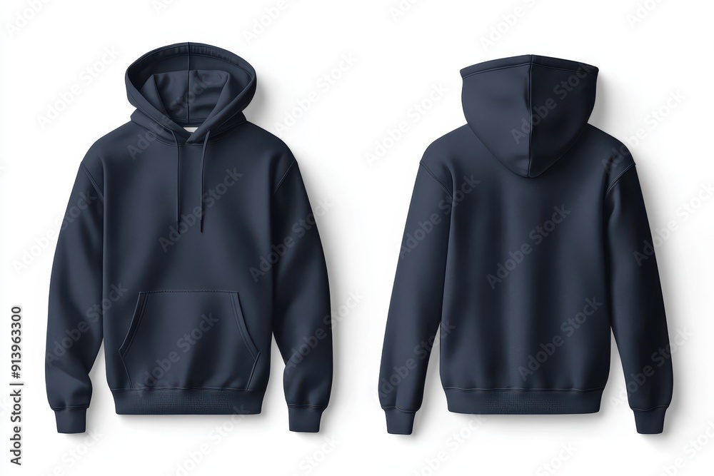 Navy blue hoodies front and back view isolated on white background ...