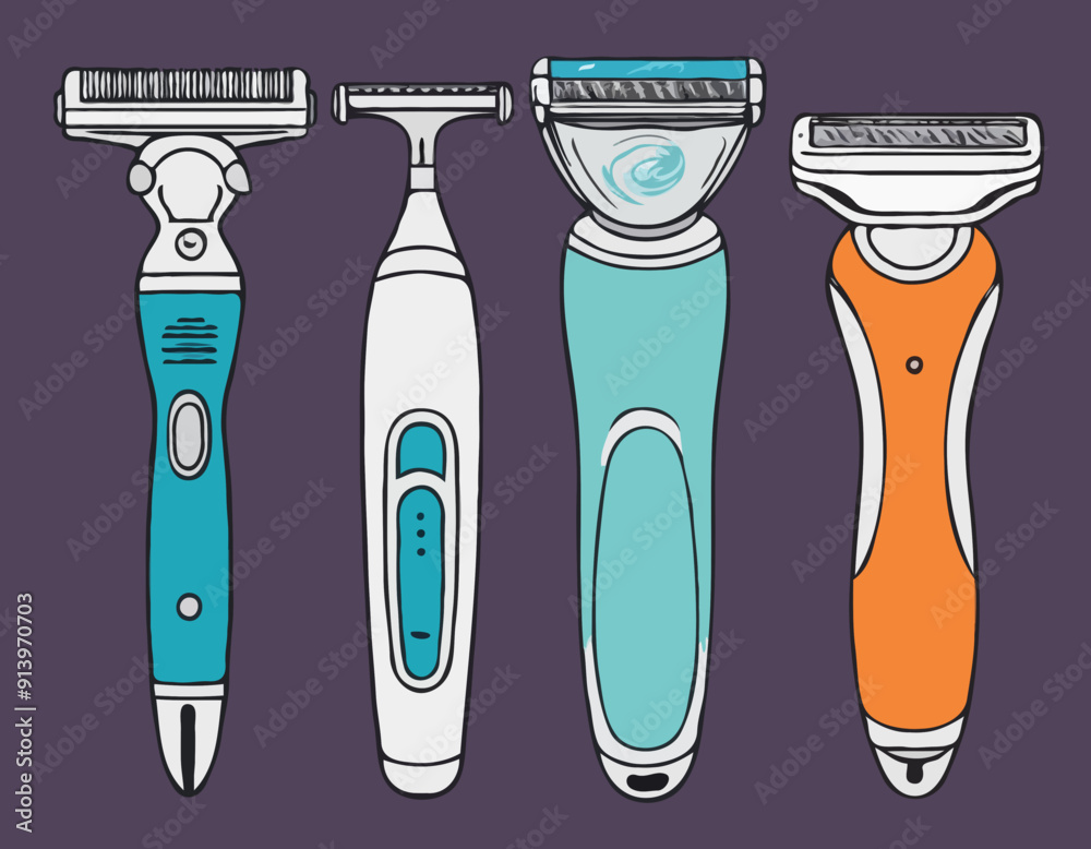shaving cream, classic razor, and electric razor in flat style vector ...