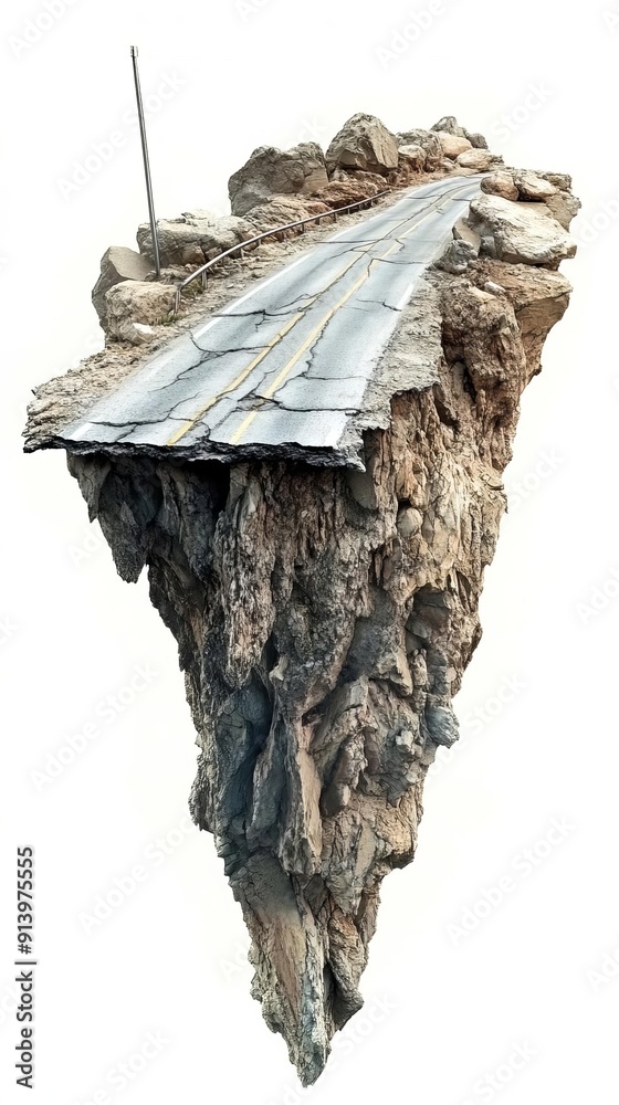 Suspended Road Island A piece of road on a floating rocky island ...