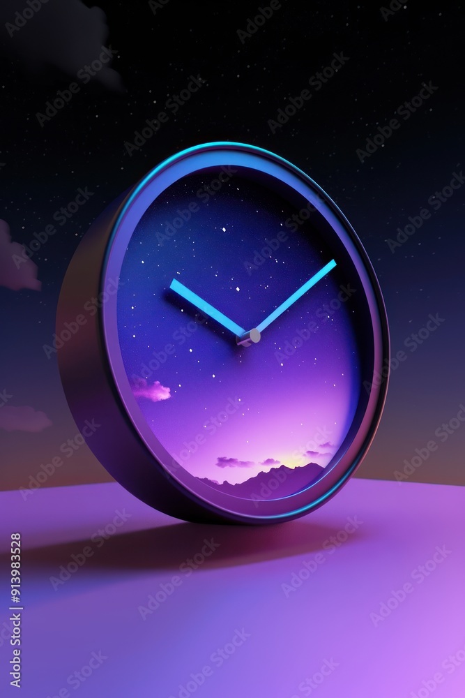 Simple minimalistic 3D clock showing night sky design time management ...