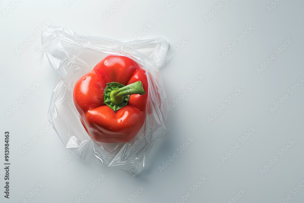 Fresh Red Bell Pepper in a Clear Plastic Bag on White Background ...