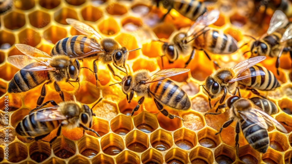 Busy bees thrive in a thriving apiary, surrounded by intricate ...