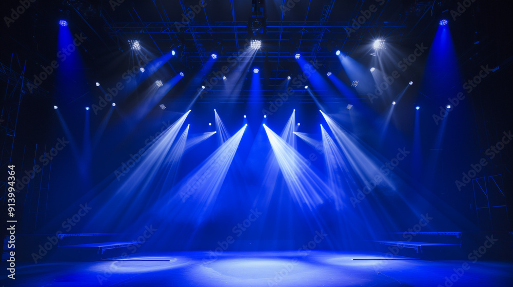 Illuminated Stage with Dramatic Blue Lighting and Spotlights for ...