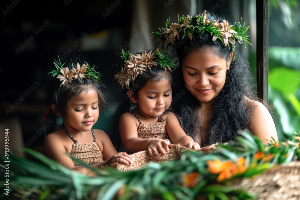 A heartwarming photograph of an indigenous mother with her two children ...