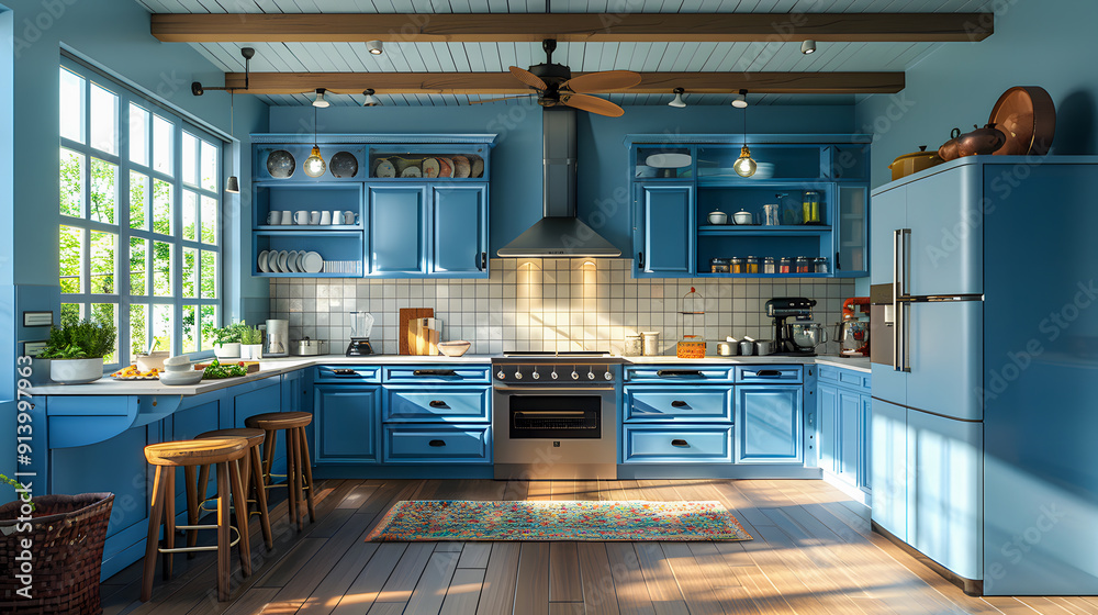 Stunning personalized kitchen design with blue color scheme visualized ...