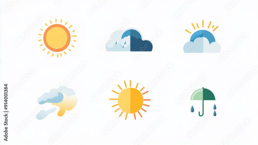Weather icons used on websites show different types of weather ...