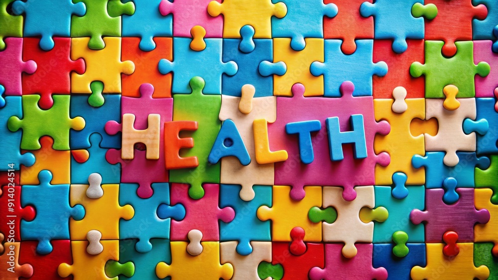 Colorful HEALTH word formed by alphabet letters on a puzzle pieces ...