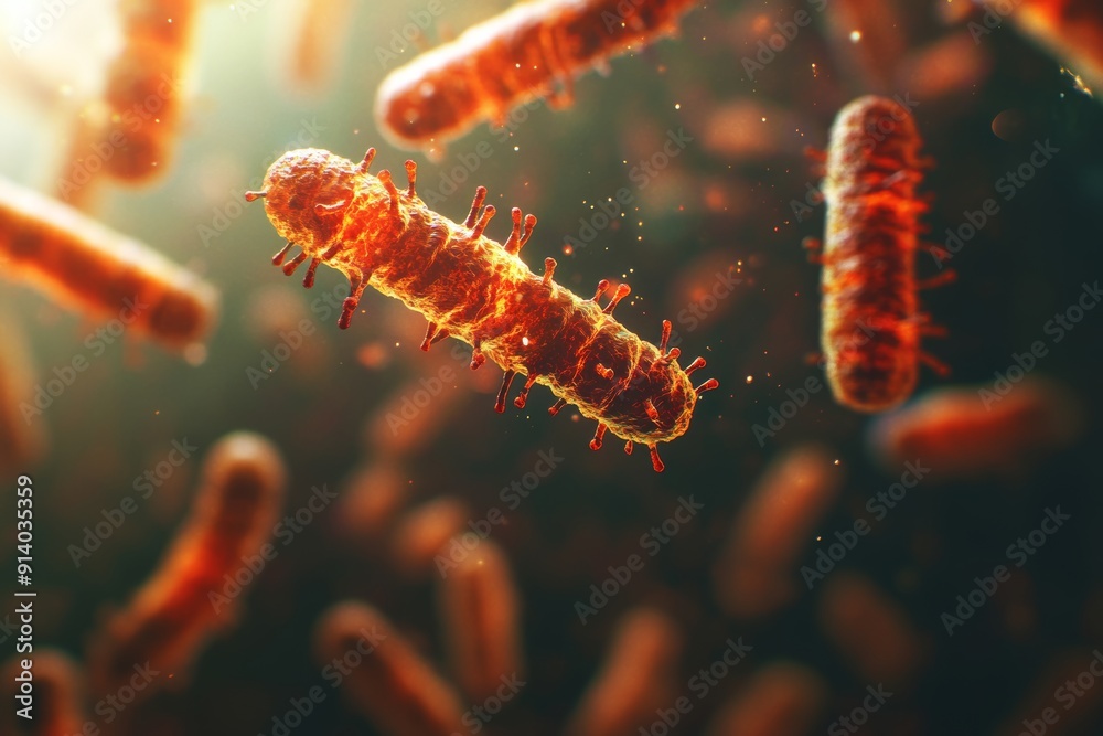 Three-dimensional illustration of Bacillus anthracis, the gram-positive spore-forming bacteria ...