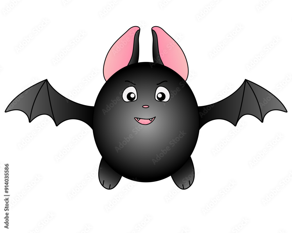 Bat in flight - vector full color illustration. A cute fat bat with an ...