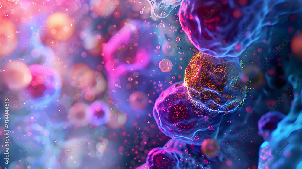 Microscopic view inside cell, banner with abstract background of ...