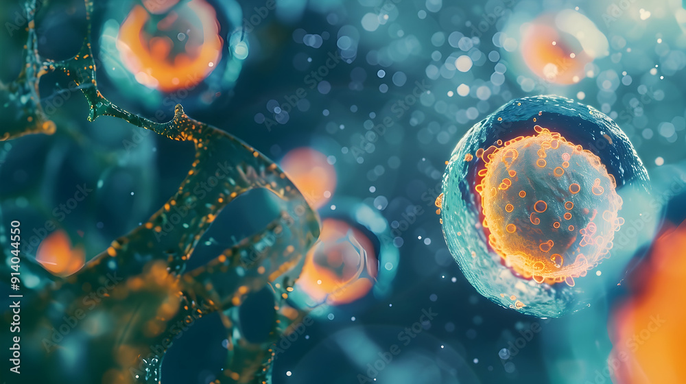 Microscopic view inside cell, banner with abstract background of ...