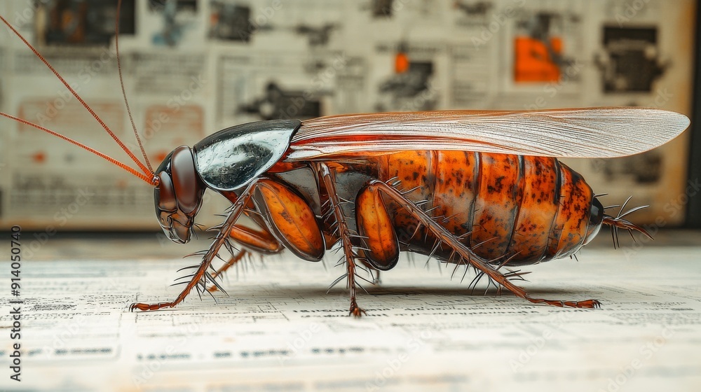 Hyper-realistic image of a cockroach with a detailed background of pest ...
