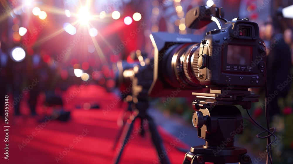 Professional video camera is recording actors and celebrities walking ...
