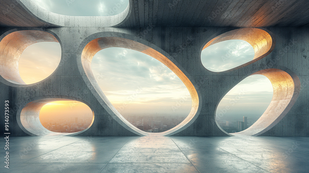 This space features stunning modern architecture with distinct oval ...