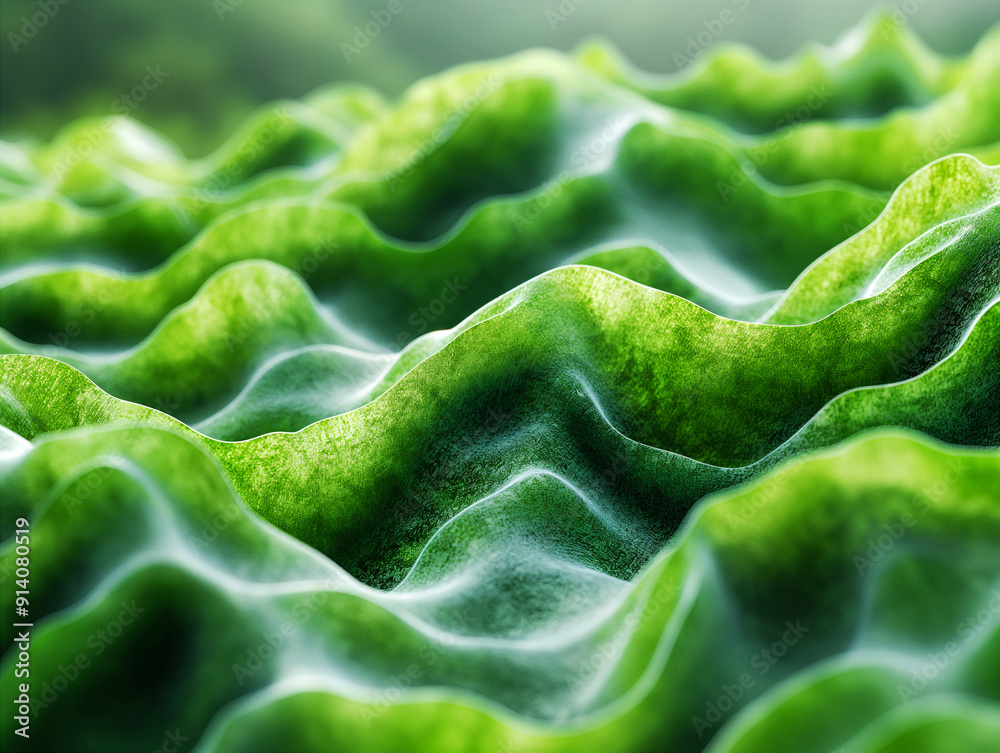A close-up of undulating green organic waves, reminiscent of a lush ...