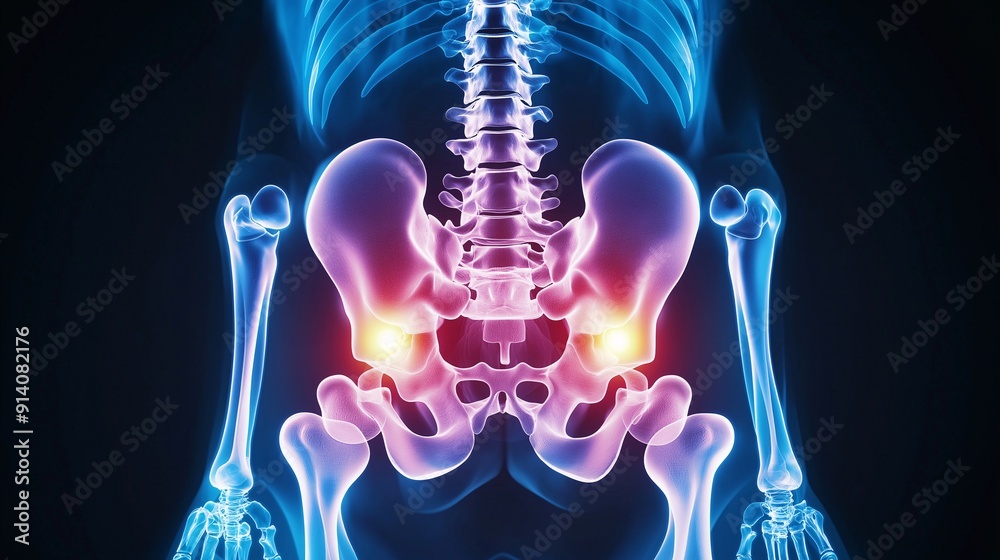 X-ray of the human sacral promontory, highlighting the upper part of ...