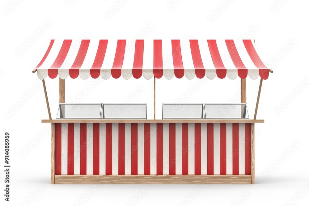 Attractive market stall with striped awning isolated on white ...