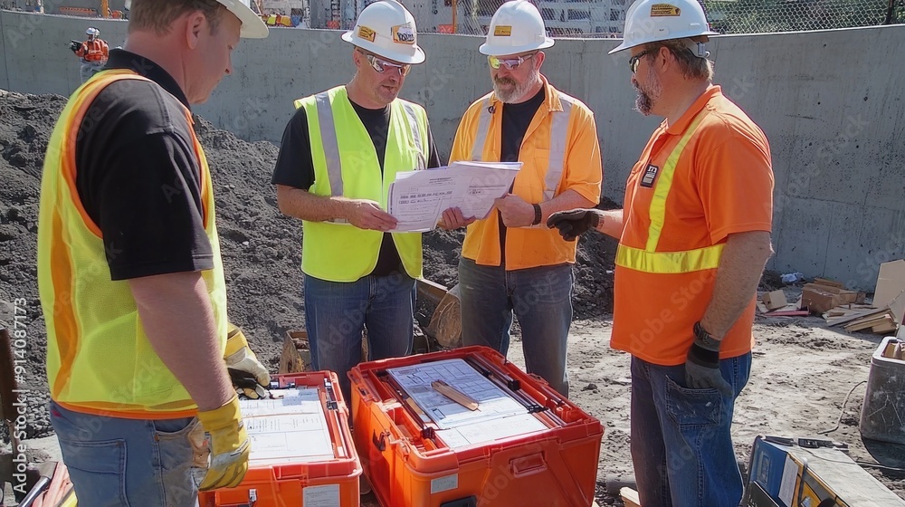 Generate a photo realistic image of supervisors inspecting safety ...