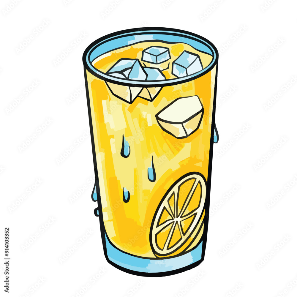 Cold lemon juice. Iced lemonade beverage illustration isolated on ...