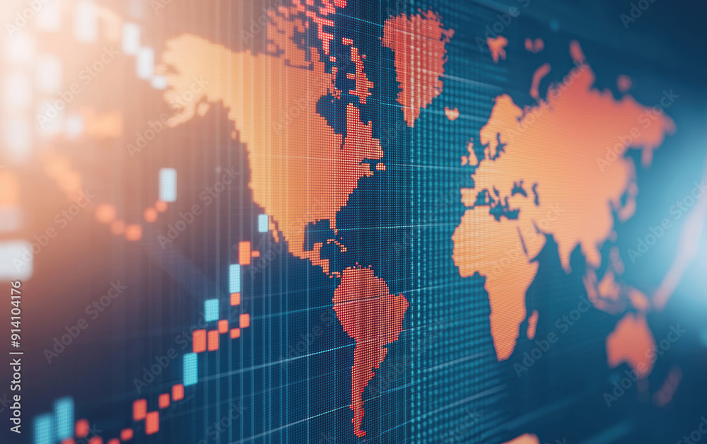Digital world map with data overlay, showcasing interconnected ...
