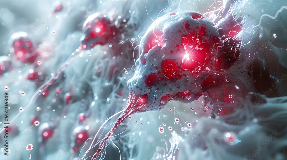 A computer-generated image of a nano-scale robot swarm performing ...