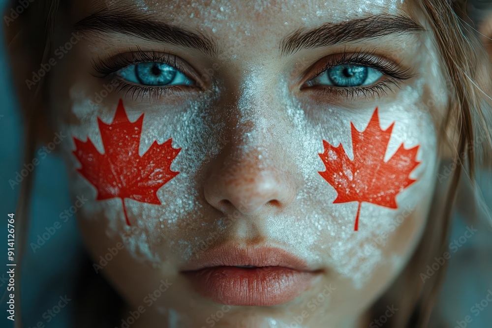 patriotic portrait merging a proud canadians face with the nations ...