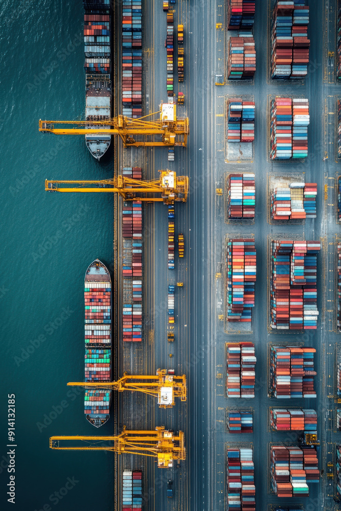 Truck cargo, An aerial view of a shipping terminal showcasing cargo ...