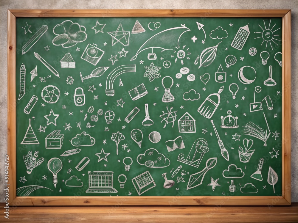 black educational background with white hand-drawn illustrations, a ...