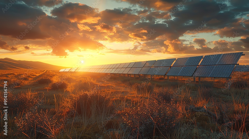 Solar power modules absorbing sunlight to generate electricity in an ...