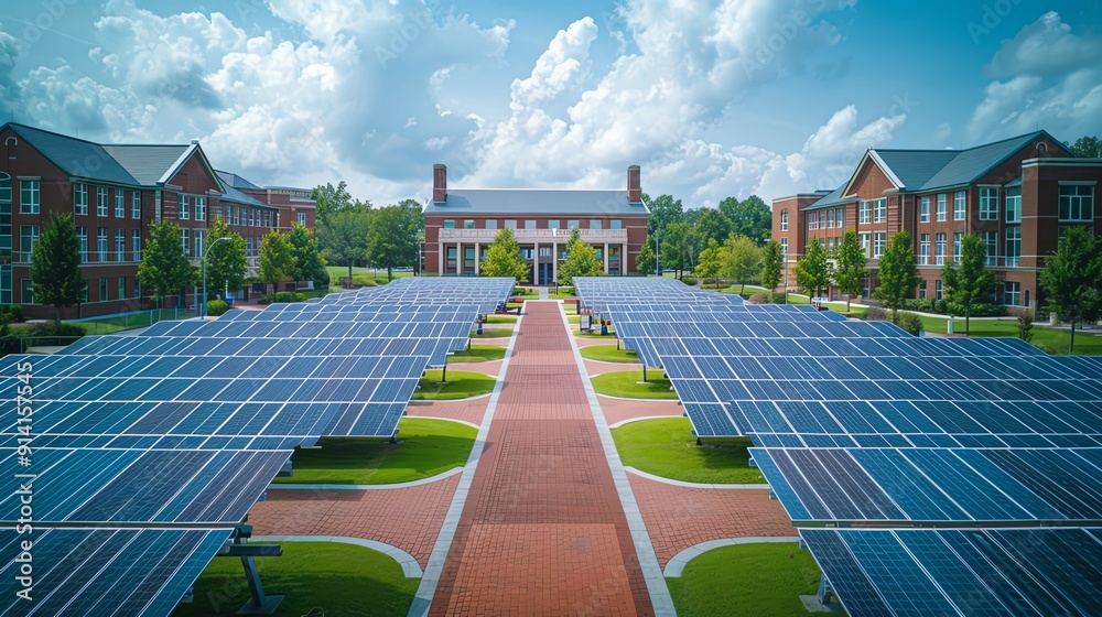 Solar power modules on a university campus, providing green energy for ...