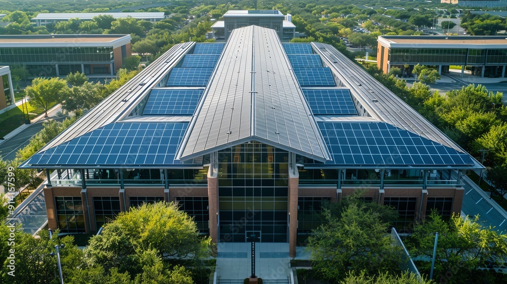 Solar power modules on a university campus, providing green energy for ...