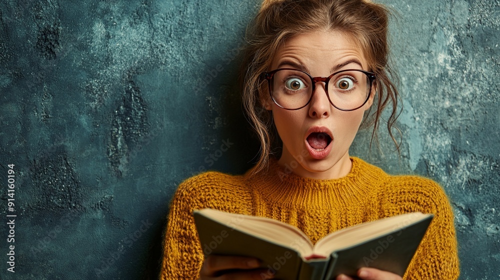 Shocked reader with wide eyes and open mouth reacts dramatically to a ...