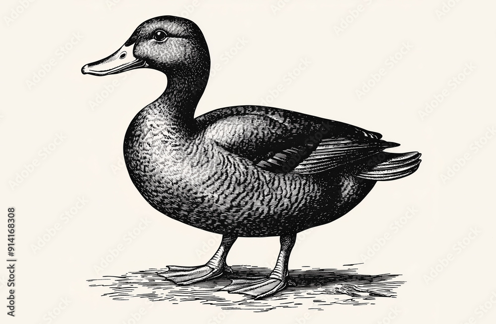 Duck, sketch. Vintage retro print, duck sketch ink pencil style drawing ...