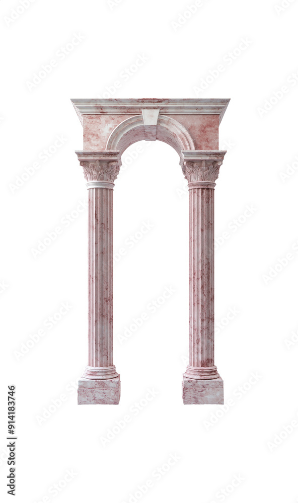 Ancient arched columns with detailed medieval decorations. Isolated ...