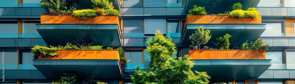 Eco-friendly building. Sustainable office building with garden on ...