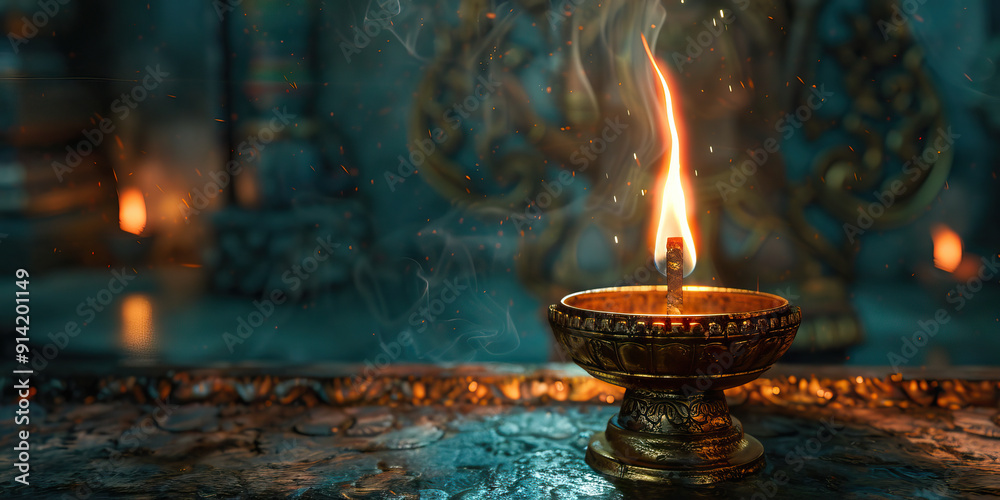 Eternal Flame of Enlightenment: An oil lamp burning steadily ...