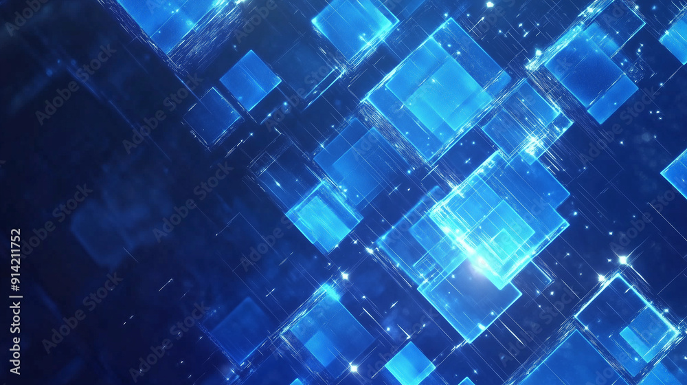 Abstract blue background featuring glowing digital squares ...