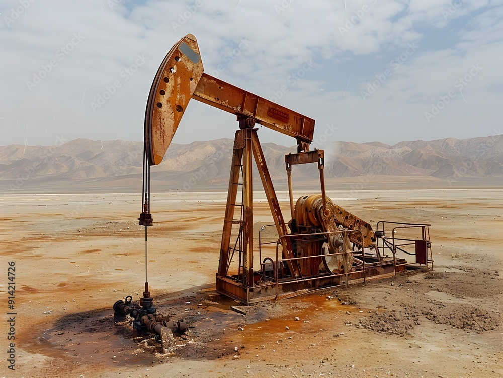 Oil Well Extraction in Barren Desert Landscape Illustrating Natural ...