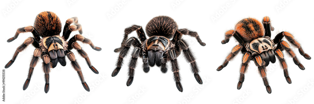 Set of A tarantula with its hairy legs and fangs visible, isolated on a ...