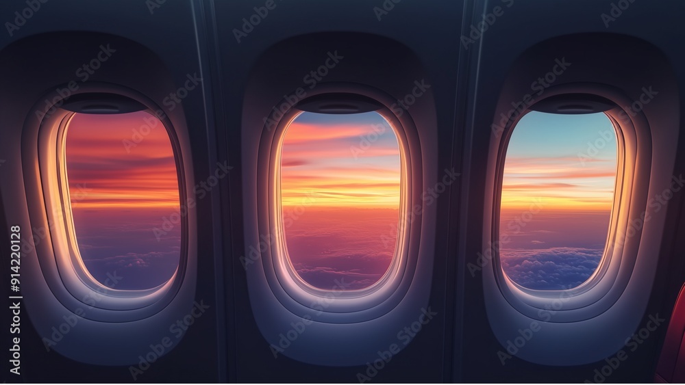 Closed, open and ajar plane window view from inside. Realistic 3d ...