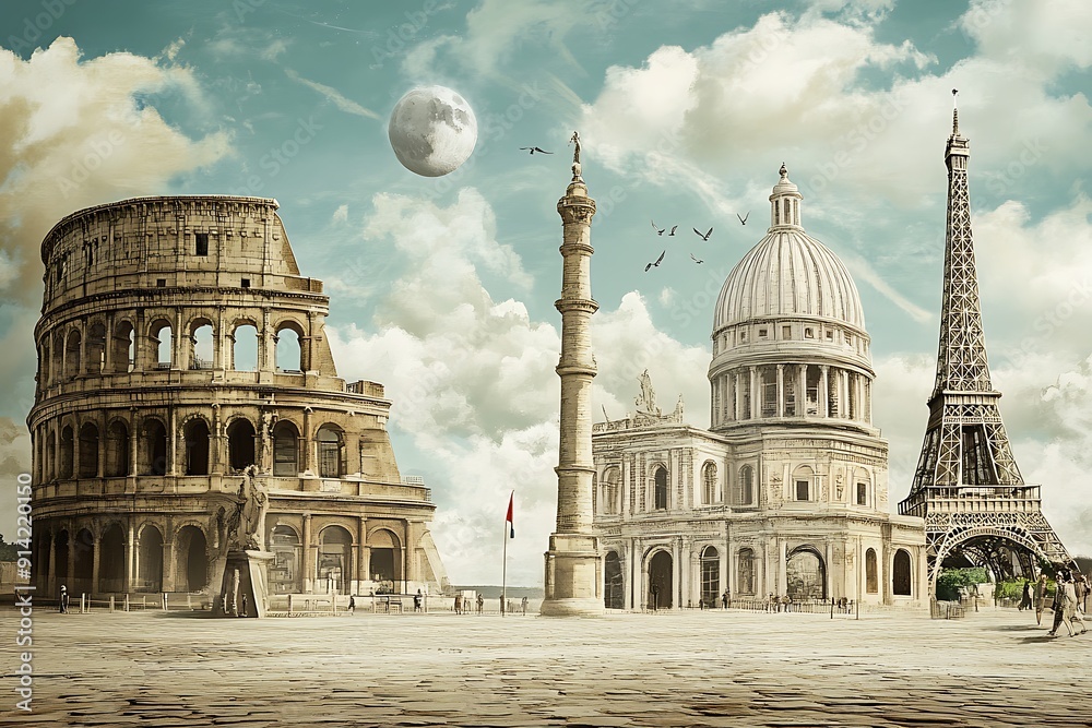 Evolution of a Famous Landmark: Illustration of Historical ...