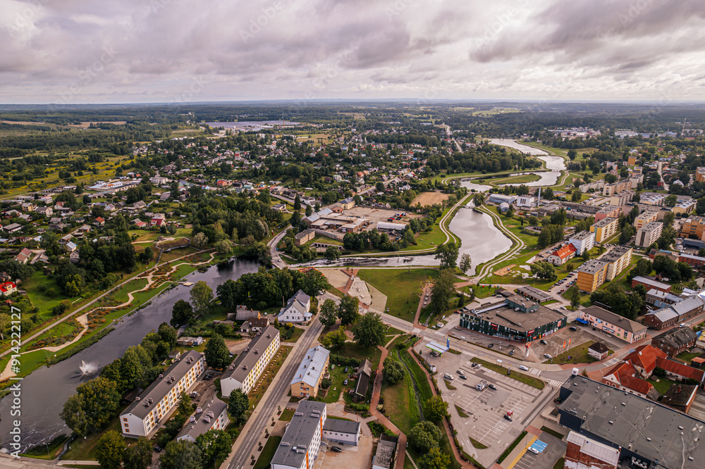 Valka Valga Border towns. Aerial view of a picturesque town featuring ...