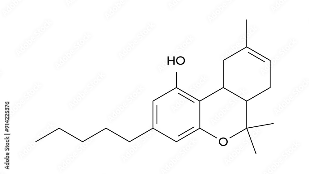delta-8-tetrahydrocannabinol molecule, structural chemical formula ...